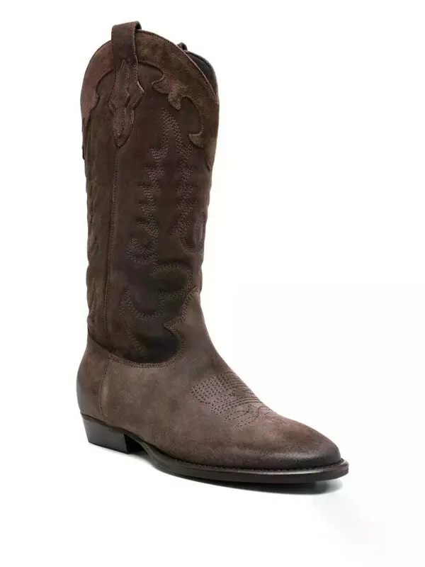 GISEL MOIRE Embroidered Suede Cowboy Boots