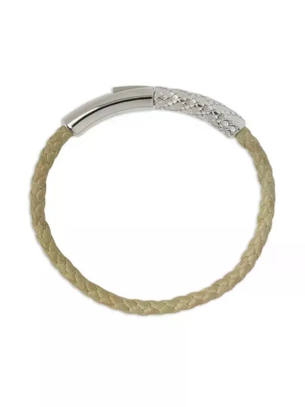 Burberry Braided Leather Bracelet With Engraved Logo - Neutrals
