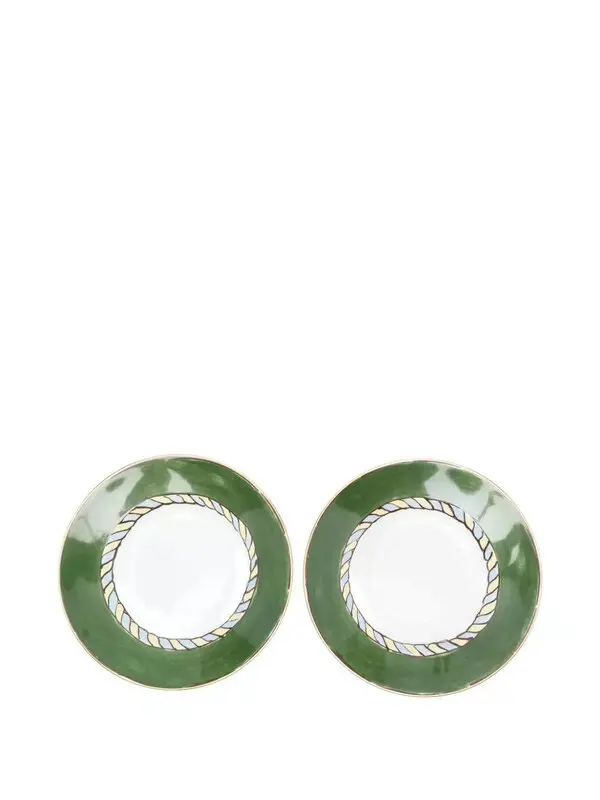 GINORI 1735 Gold-rimmed Braided-pattern Soup Plate Set - Green