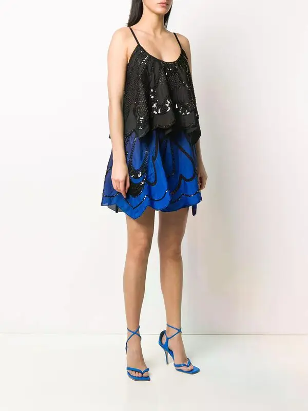 Alberta Ferretti Tiered Embellished Mini Dress