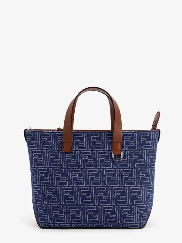 Fendi Ff Jacquard Fabric And Leather Shopping Bag - Blue