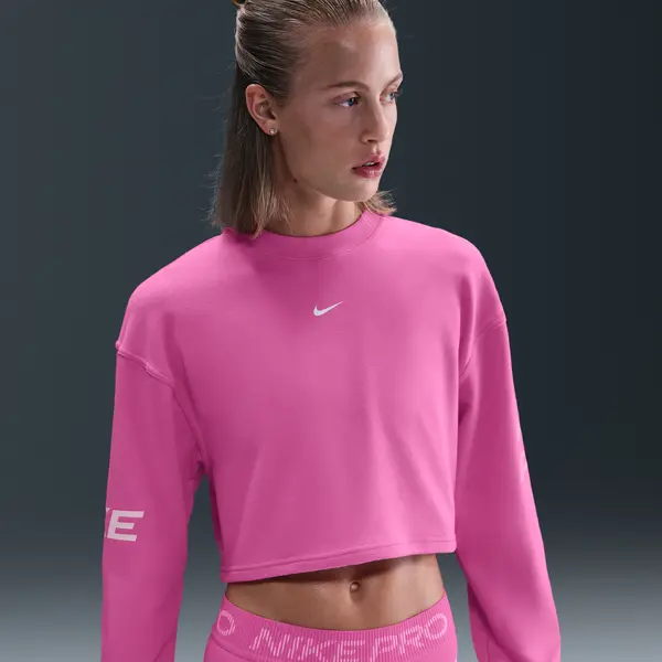 Nike Pro Dri-fit Loose Crew-neck French Terry Sweatshirt - Pink