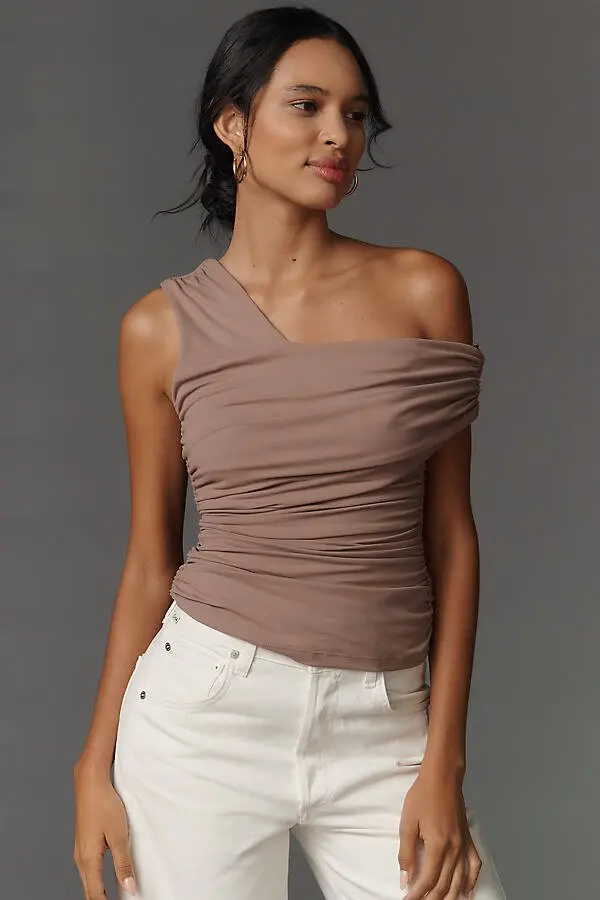 Susana Monaco Off-shoulder Ruched Tank Top - Chocolate