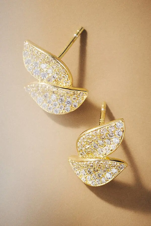 Shashi Pavé Leaf Stud Earrings - Gold