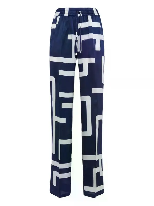 Kiton Geometric-print Silk Trousers - Blue