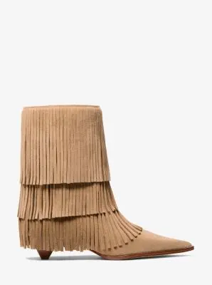 Michael Kors Jayla Fringed Suede Boots - Natural