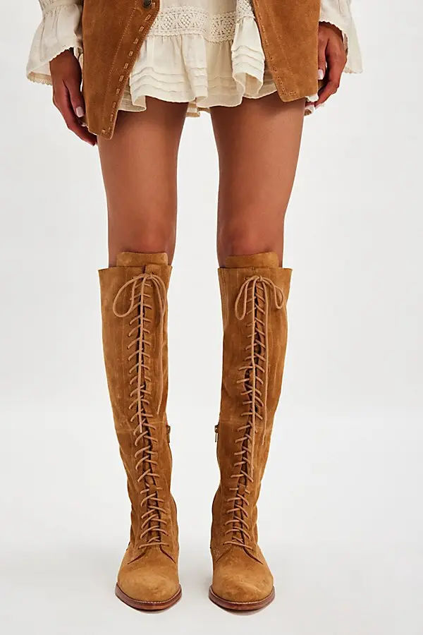 Free People Davey Over-The-Knee Lace-Up Boots - Camel | Editorialist