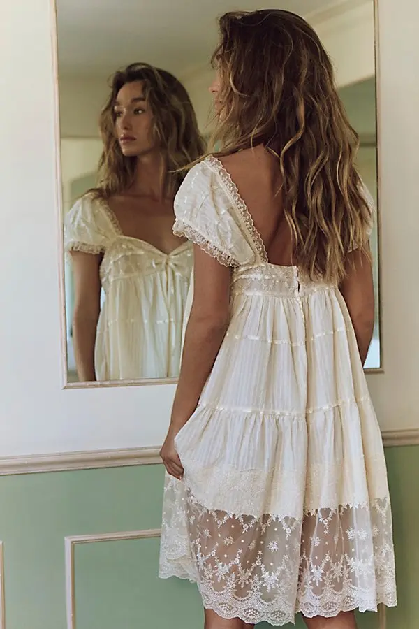 Free People Lace Adorned Romper - Angel Food