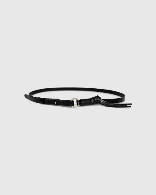 BELLE & BLOOM Skinny Leather Belt - Black
