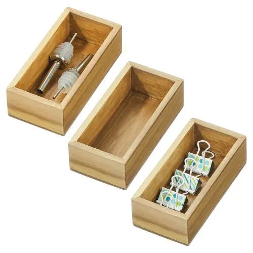 IDESIGN Acacia Wood Small Kitchen Drawer Organizerset Of 3 - Natural