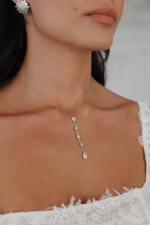 UNTAMED PETALS Lunar Crystal Drop Pendant - Silver
