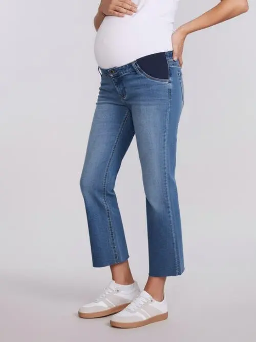 Motherhood Maternity Under-the-belly Wide Leg Crop Jeans - Echo Wash