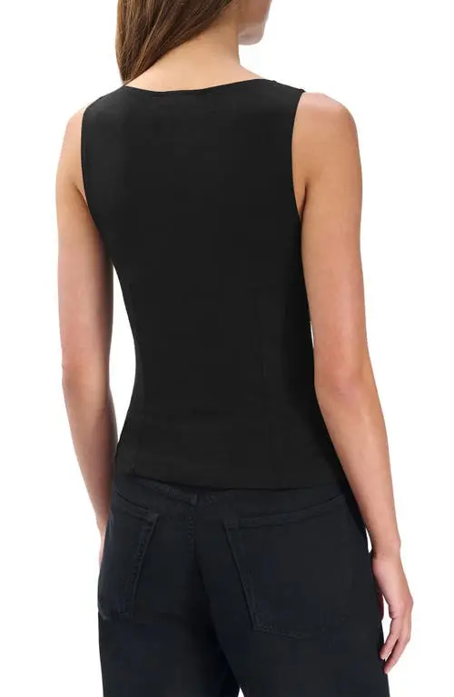 Rag & Bone Knit Boat Neck Button Front Tank - Black