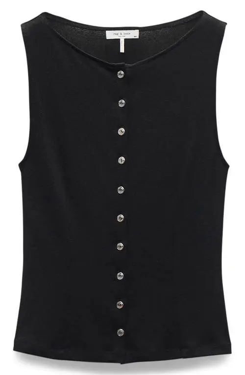 Rag & Bone Knit Boat Neck Button Front Tank - Black