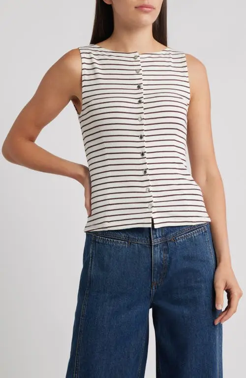Rag & Bone Knit Stripe Boat Neck Tank - Brown Stripe