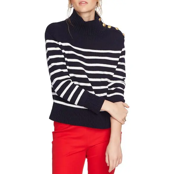 COURT & ROWE Stripe Mock Neck Sweater - Navy Crush