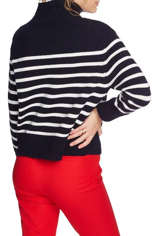 COURT & ROWE Stripe Mock Neck Sweater - Navy Crush