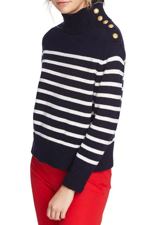 COURT & ROWE Stripe Mock Neck Sweater - Navy Crush