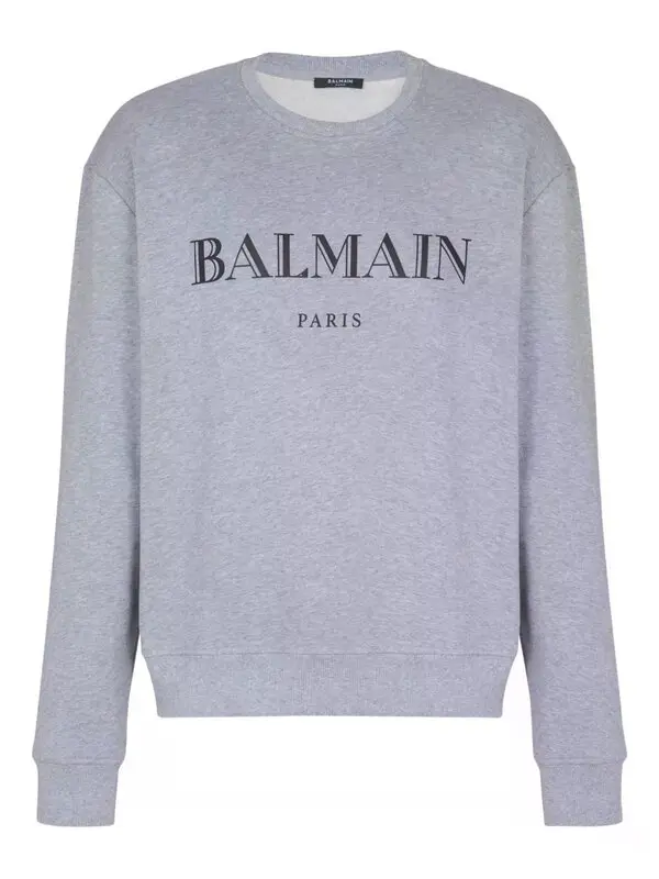 Balmain Logo Print Cotton Sweatshirt - Grey