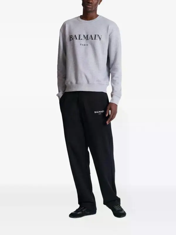 Balmain Logo Print Cotton Sweatshirt - Grey