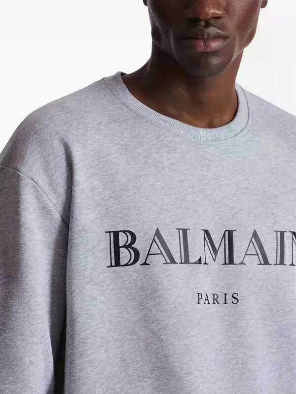 Balmain Logo Print Cotton Sweatshirt - Grey