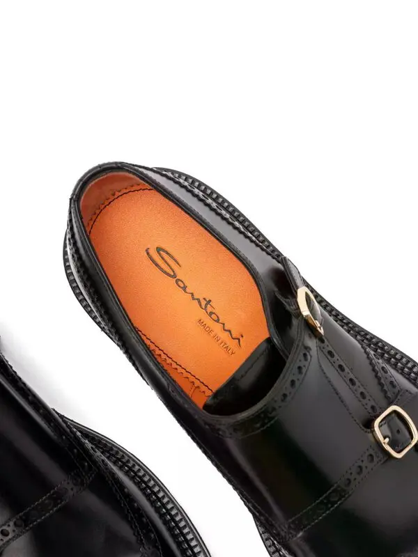 Santoni Leather Brogue Monk Shoes