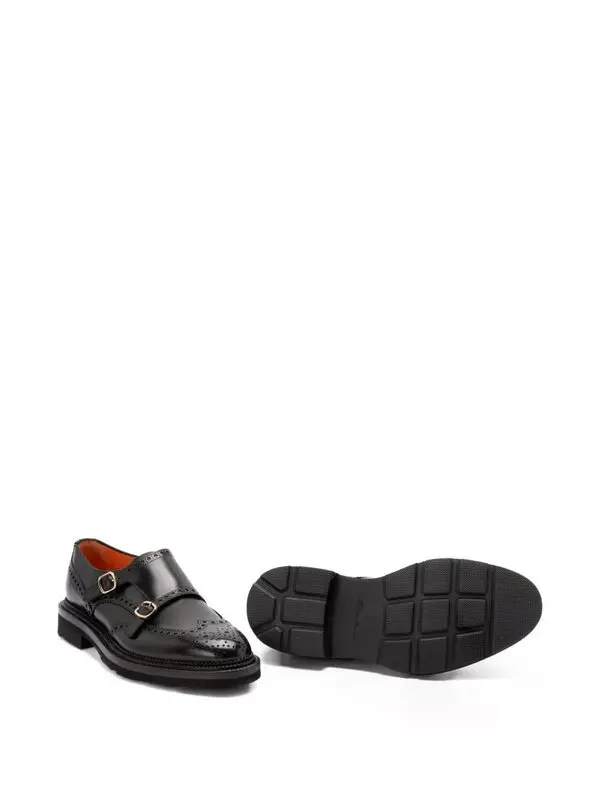 Santoni Leather Brogue Monk Shoes