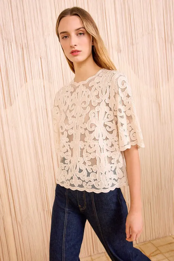 Ulla Johnson Appliqué Mesh Top