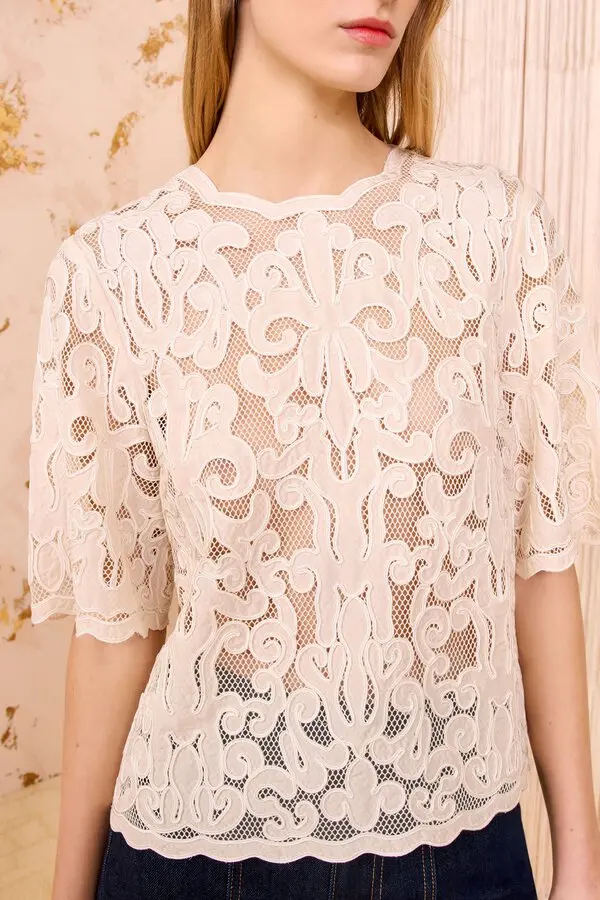 Ulla Johnson Appliqué Mesh Top