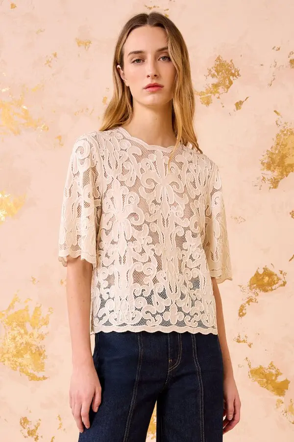Ulla Johnson Appliqué Mesh Top