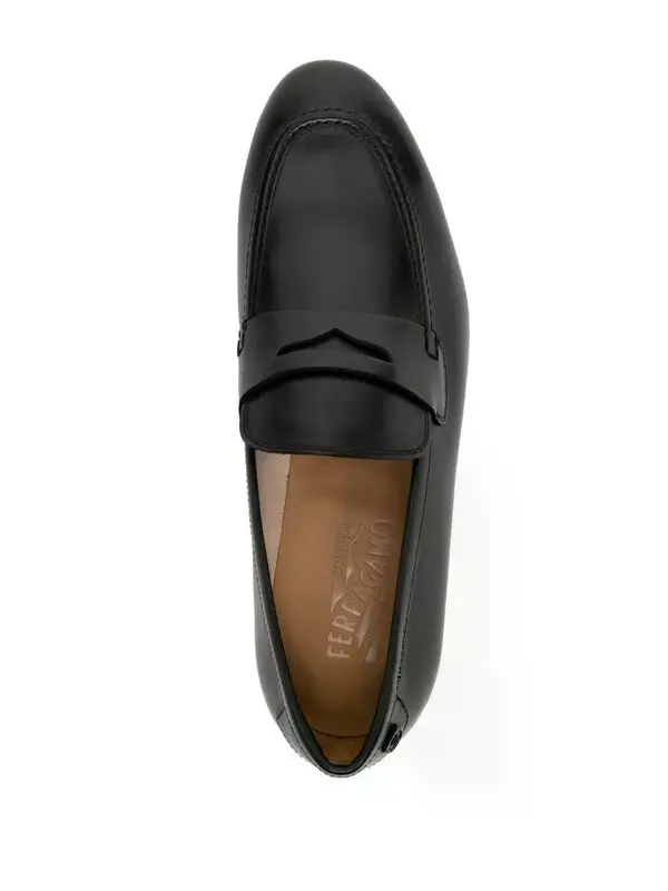 FERRAGAMO Leather Penny Loafers - Black