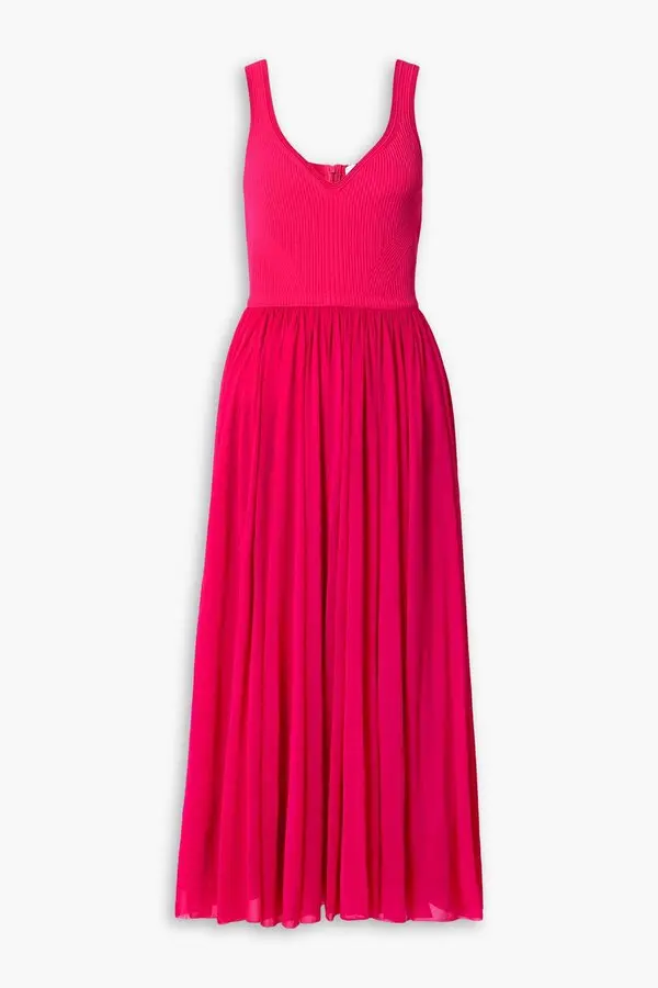 Alexander McQueen Chiffon And Ribbed-knit Midi Dress