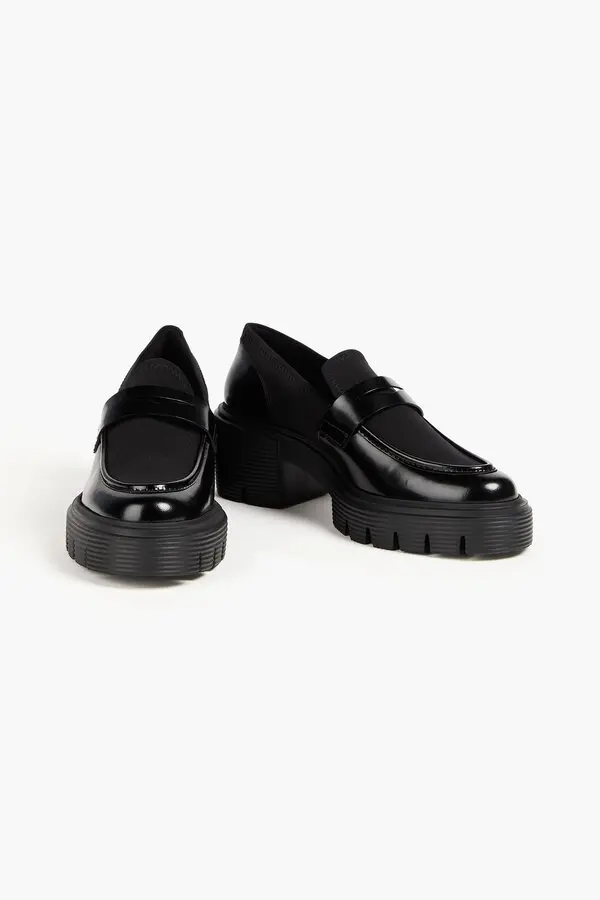STUART WEITZMAN Soho Gabardine And Glossed-leather Loafers