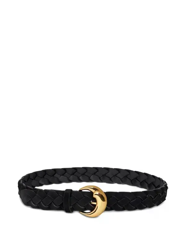 Etro Braided Leather Belt With Crescent Buckle - Black