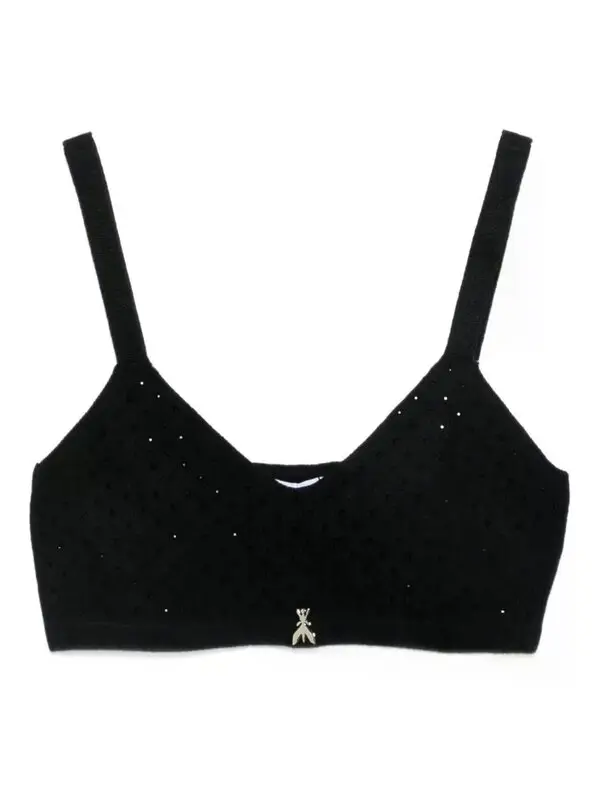 Patrizia Pepe Rhinestone-embellished Knit Bra Top - Black
