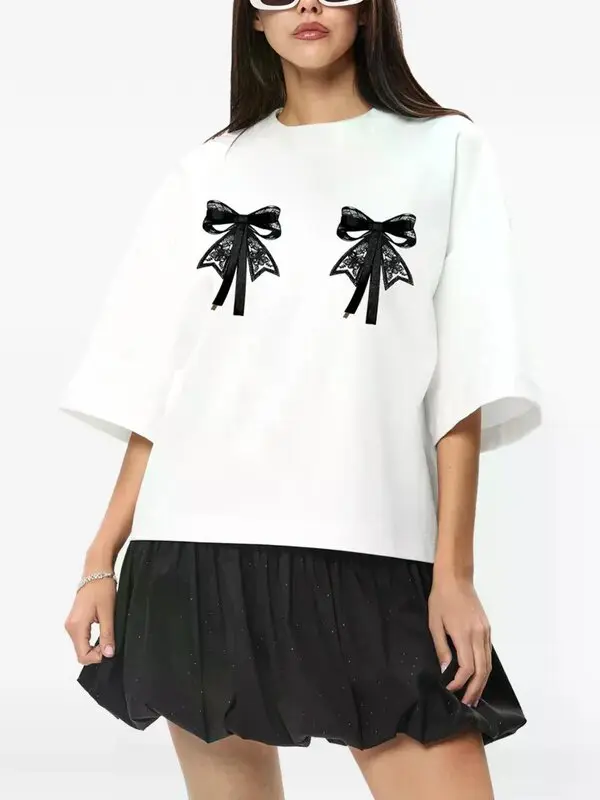 HAMZA Lace-bow T-shirt - White