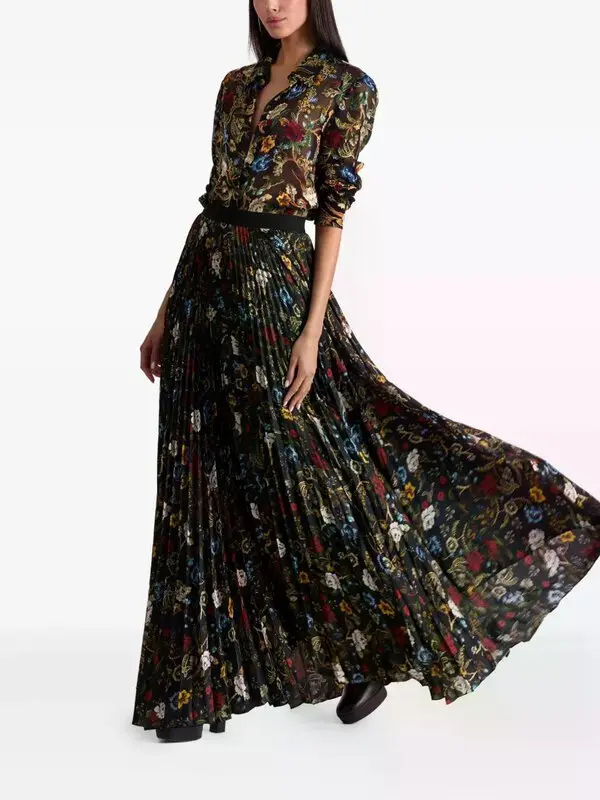 Alice + Olivia Katz Pleated Maxi Skirt - Black