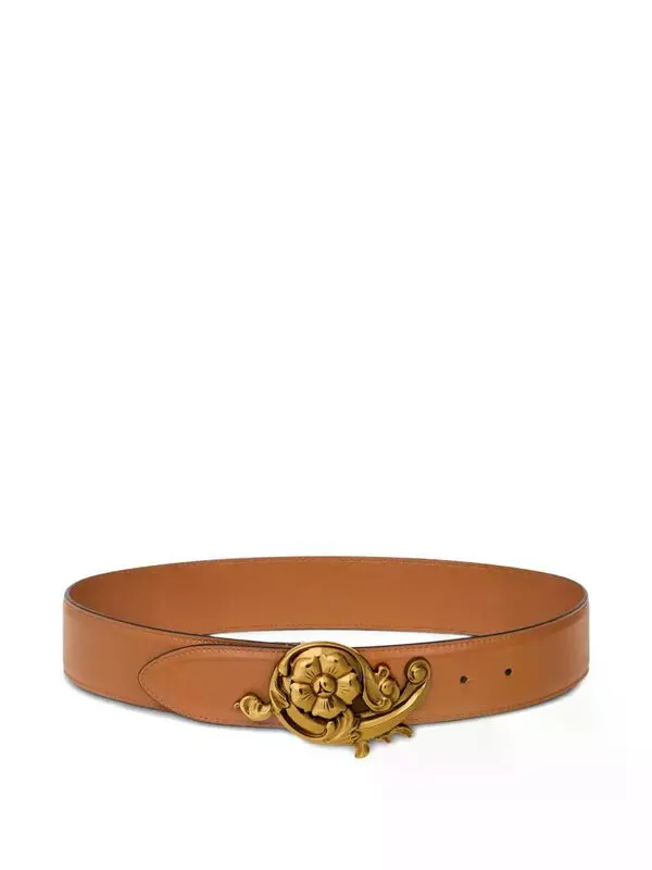Etro Floral-buckle Leather Belt - Brown