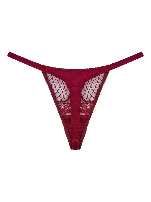 FLEUR OF ENGLAND Lace-paneled Silk Thong - Red