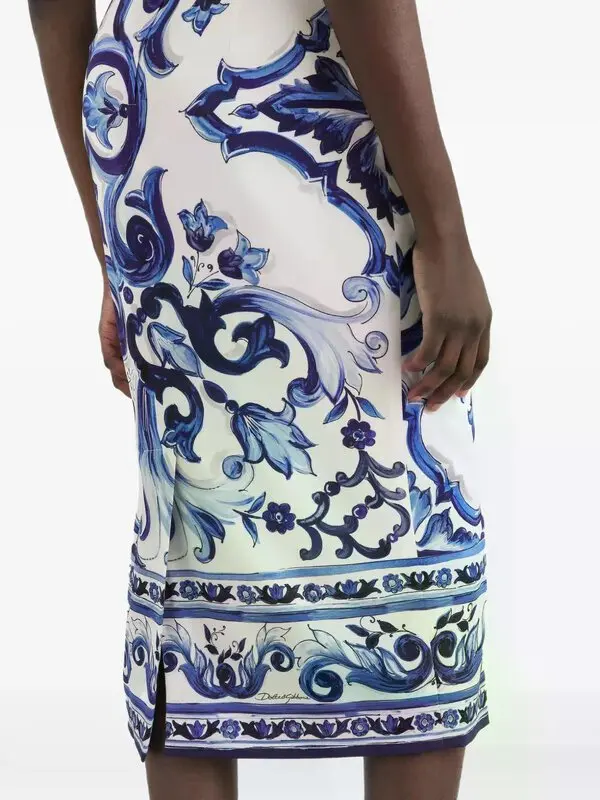 DG EXCLUSIVE Dolce & Gabbana Majolica-print Silk Dress - Woman Dresses Blue Silk 38