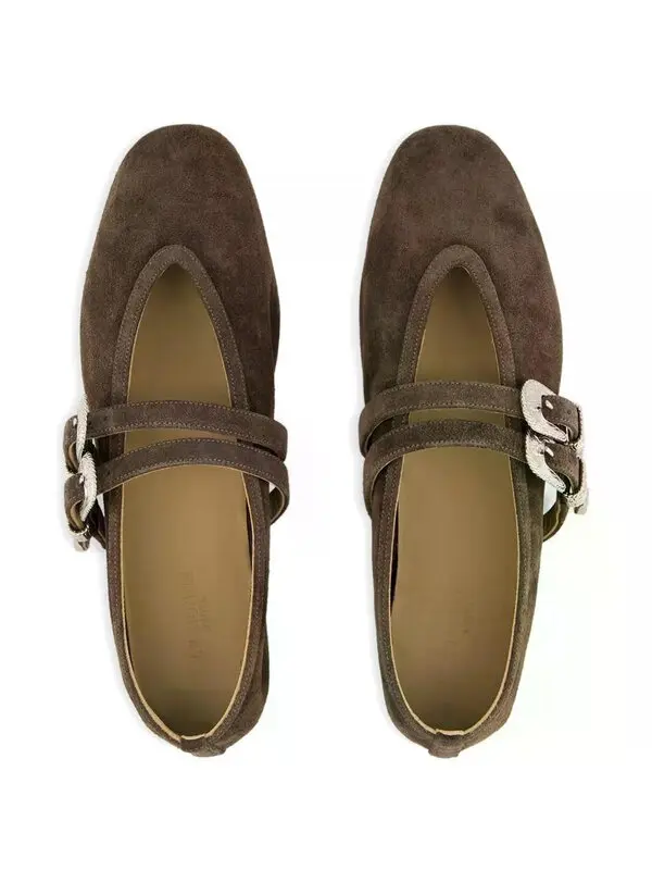Le Monde Beryl Double-buckle Suede Ballet Flats - Brown