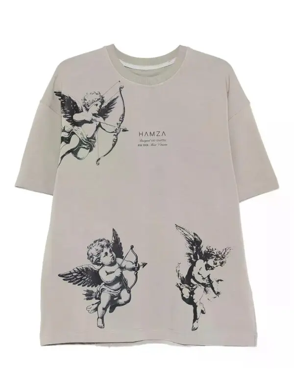 HAMZA Celestial Cherub-print T-shirt - Grey