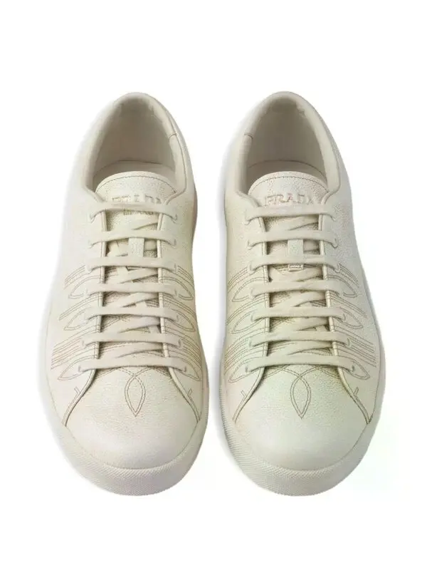 Prada Aged-effect Leather Sneakers - Neutrals