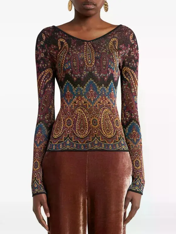 Etro Printed Jacquard V-neck Top