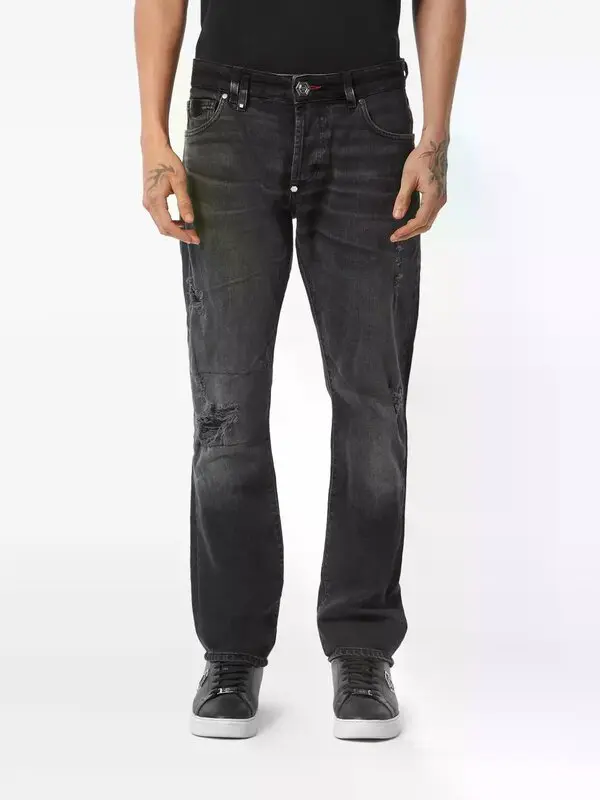 Philipp Plein Straight Supreme Cut Jeans With Hexagon Detail
