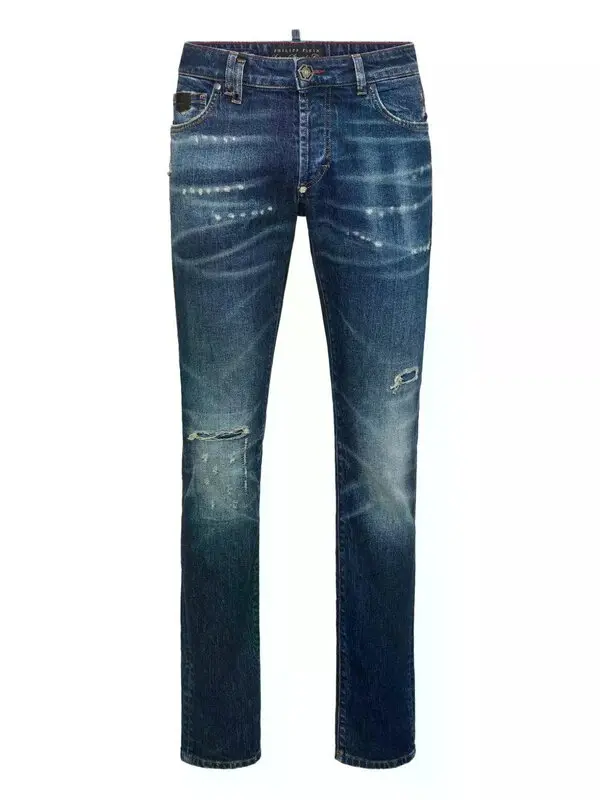 Philipp Plein 5-pocket Super Straight Cut Jeans With Distressed Details