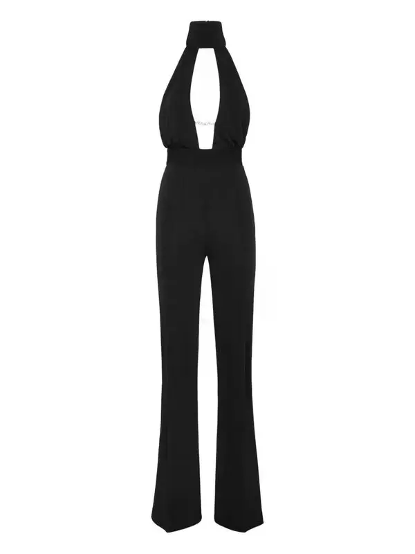 Philipp Plein Halterneck Jumpsuit With Logo Plaque - Black