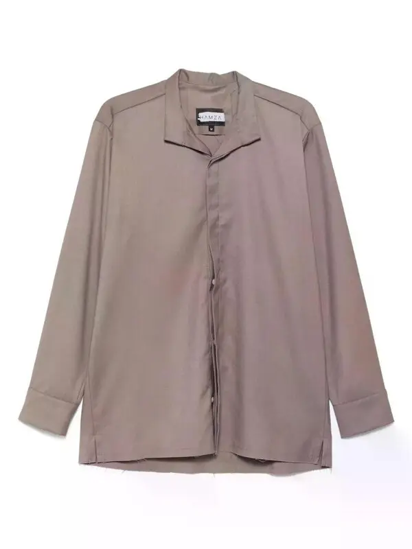 HAMZA Thom Frayed-hem Collared Shirt - Neutrals
