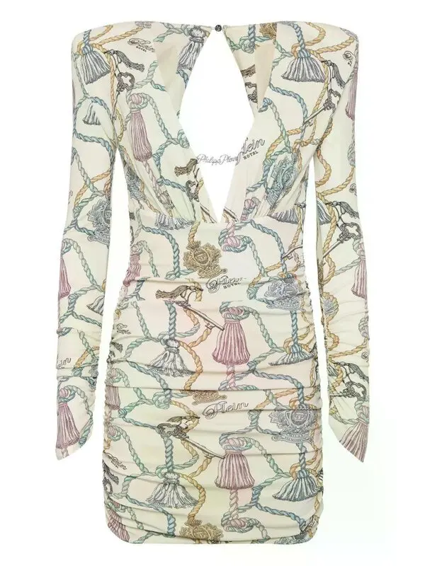 Philipp Plein Tassel-print Mini Dress - Neutrals