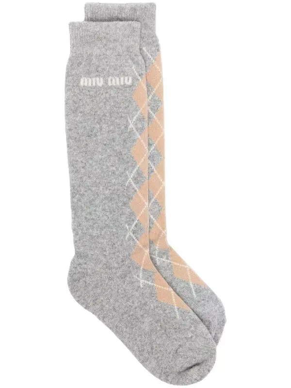 Miu Miu Argyle-intarsia Mid-calf Socks - Grey